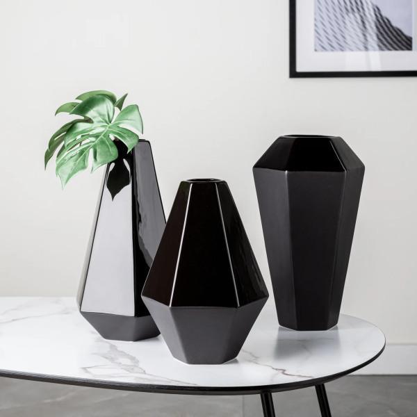 FACET TWO TONE TAPERED CERAMIC VASE - BLACK